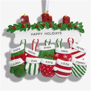 Cozy Mittens Family Personalized Ornament - 10 Name