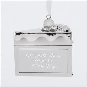 Engraved Silver Cake Slice Ornament