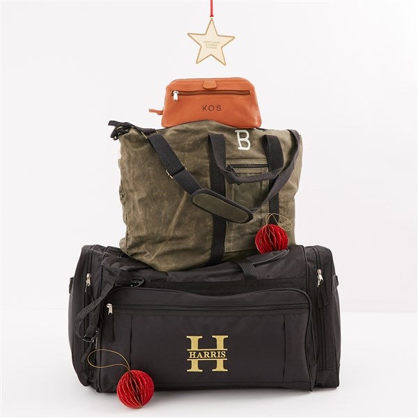 Embroidered Brown Leather Dopp Kit Travel Bag