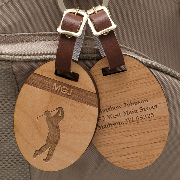 Engraved Wood Golf Bag Tags - Classic Golfer