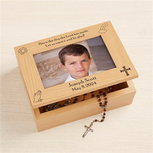 Personalized Boys First Communion Wooden Photo Box