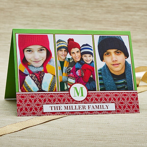 Personalized Photo Collage Christmas Cards - Holiday Monogram - 3 Photos