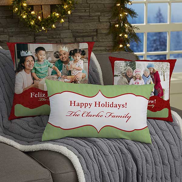 Personalized Christmas Photo Throw Pillow - Classic Holiday