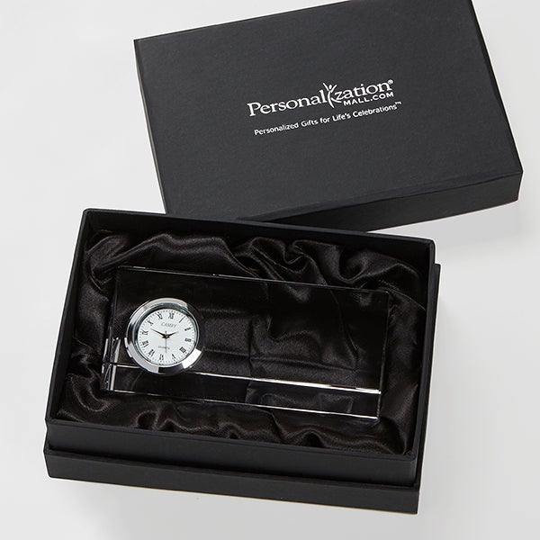 Personalized Crystal Desk Clock Nameplate - Executive Monogram