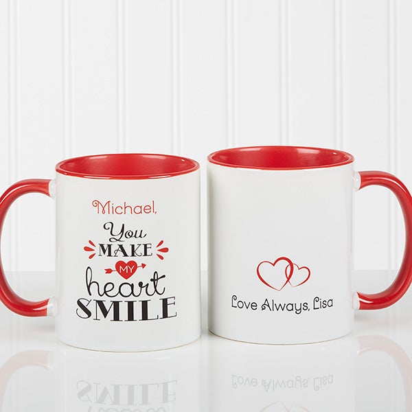 Personalized Romantic Couples Coffee Mugs Red Make My Heart Smile