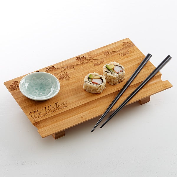 Personalized Sushi Board 3 Piece Set - Cherry Blossom