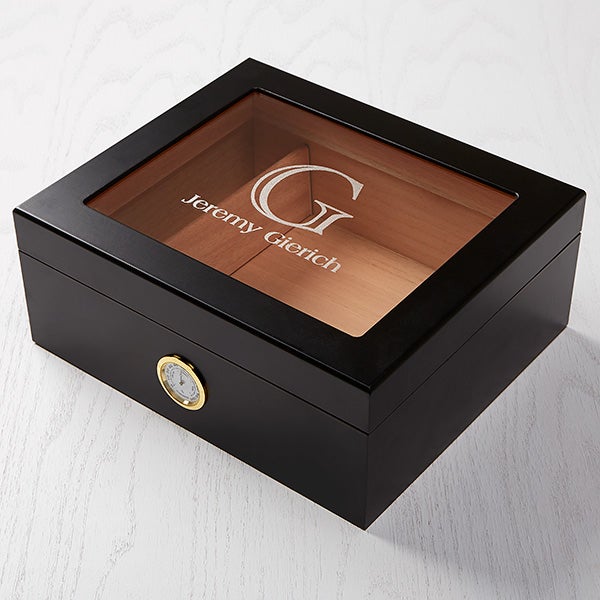 Premium Black Personalized Cigar Humidor - 50 Count