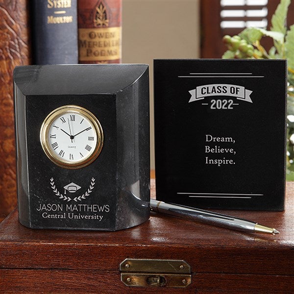 Personalized Marble Desk Clock - Graduation