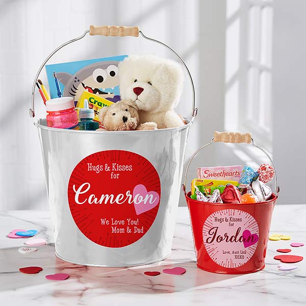 Hugs & Kisses Personalized Mini Treat Bucket - Black