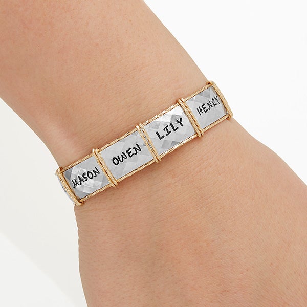 Diamond Pattern Personalized Family Bracelet - 14k Gold & Silver