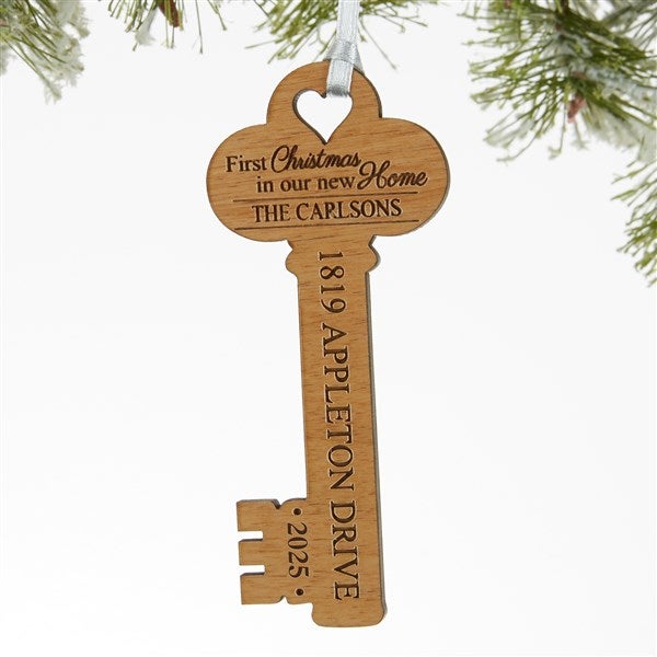 New Home Personalized Natural Wood Key Ornament