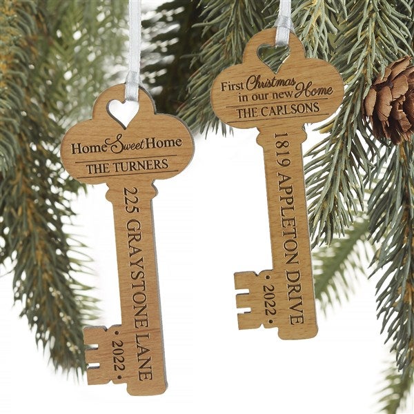 New Home Personalized Natural Wood Key Ornament