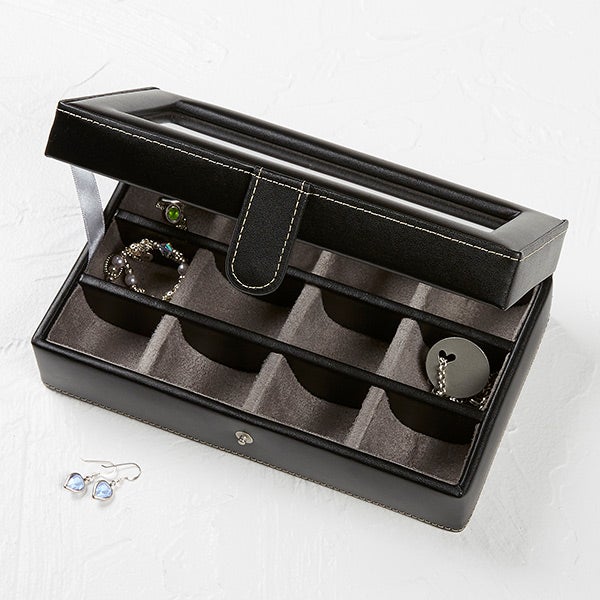 Leather 12 Slot Engraved Accessory Box - For Her