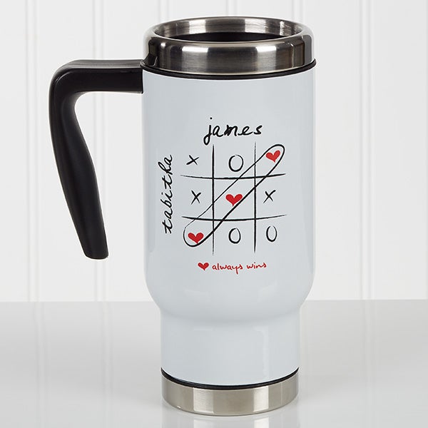 Personalized Romantic Commuter Travel Mug Love Always Wins