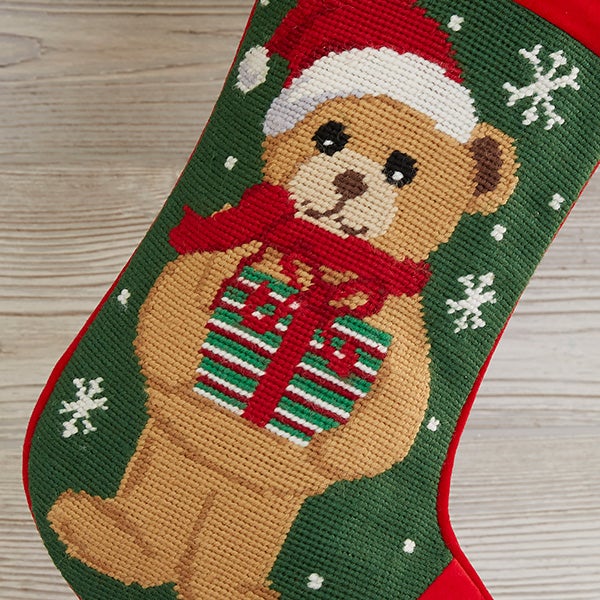 Personalized Needlepoint Christmas Stockings - Teddy Bear