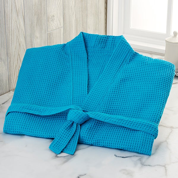 Bridal Party Embroidered Aqua Waffle Weave Kimono Robe