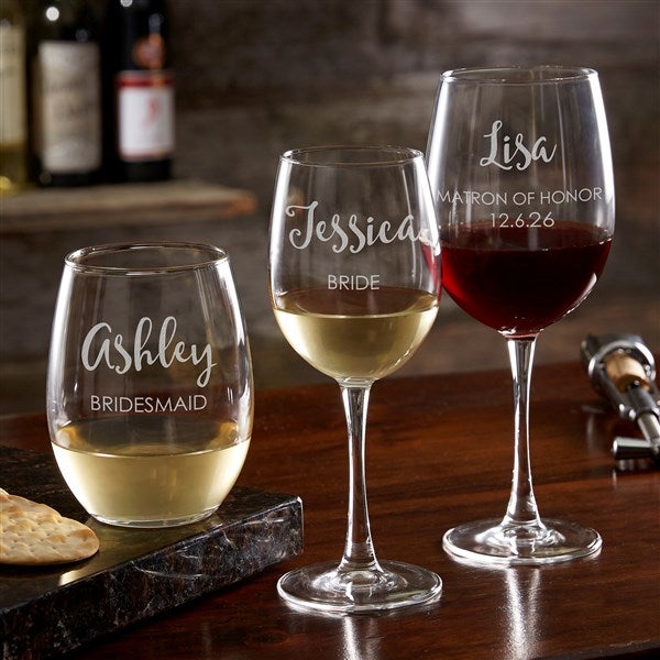 Engraved Bridal Party Wine Glass Collection