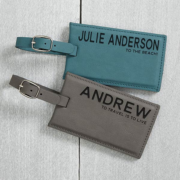 Personalized Bag Tags in Gray - Add Name And Quote