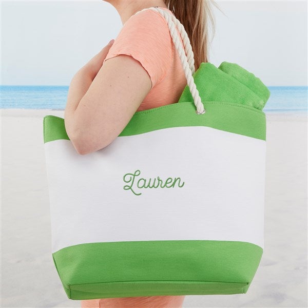 Colorful Green Embroidered Beach Tote