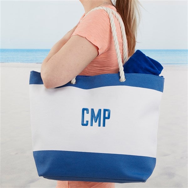 Colorful Blue Embroidered Beach Tote