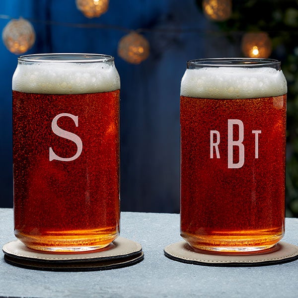 Beer Can Glasses - Custom Engraved Monogram or Name