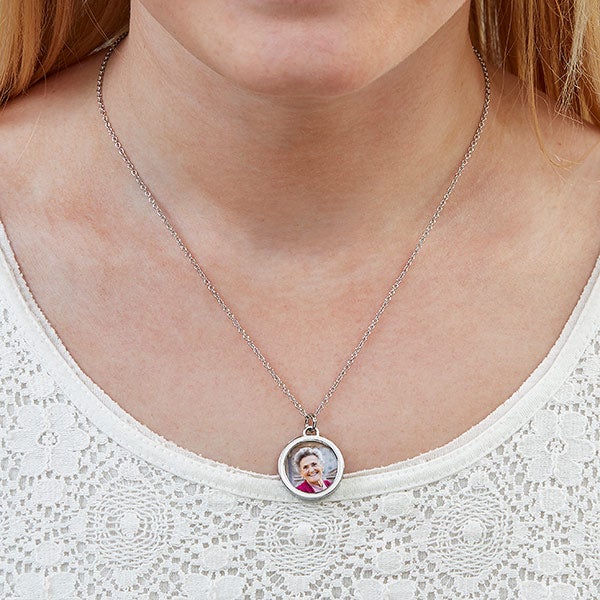 Engraved Memorial Photo Pendant Necklace