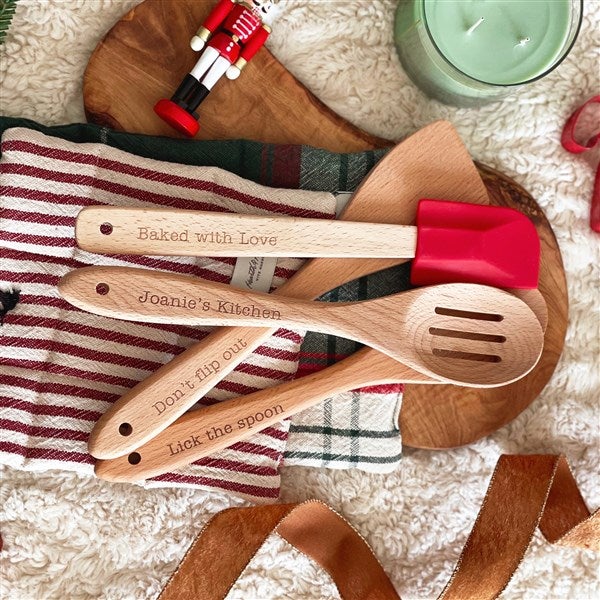 Personalized Cooking Utensils 4pc Set - Beechwood
