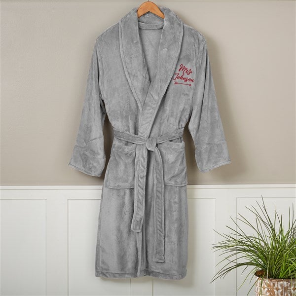 Mrs. Embroidered Luxury Grey Fleece Robe