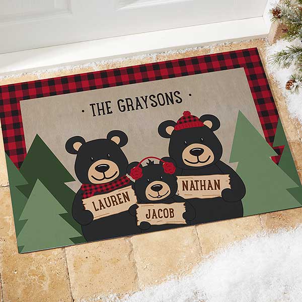 Personalized Holiday Doormat 18x27 - Black Bear Family