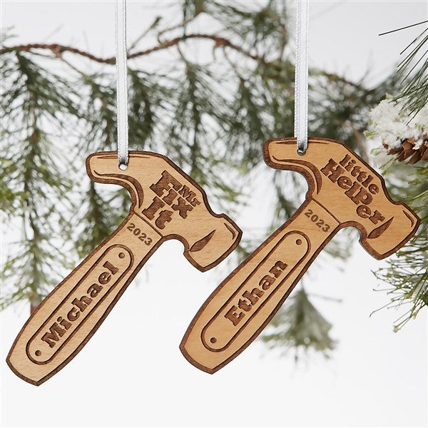Mr. Fix-It Personalized Natural Wood Hammer Ornament