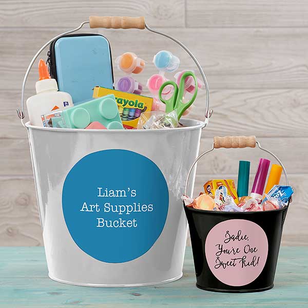 Personalized White Mini Metal Party Favor Bucket