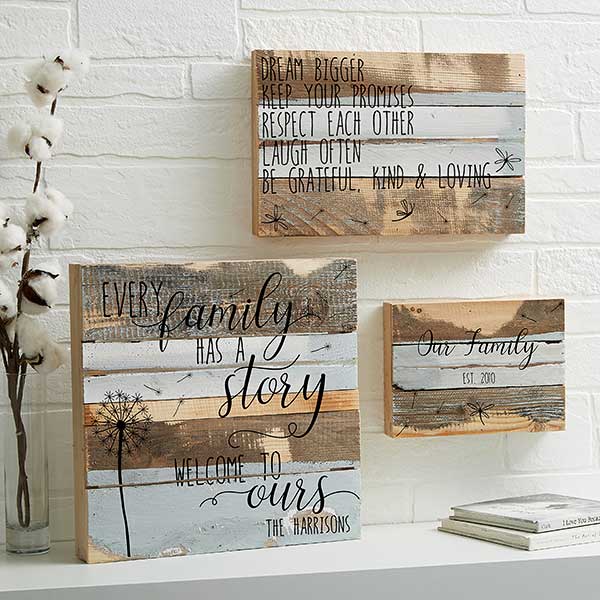 Personalized Rustic Reclaimed Wood Wall Art - Family Story