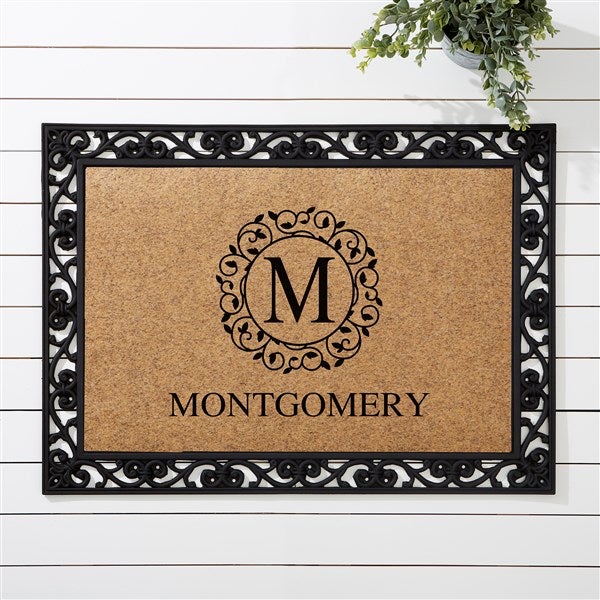 Personalized Coir Doormat - Circle & Vine Monogram