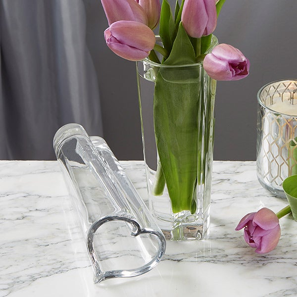 Engraved Crystal Vase - Orrefors Romantic Heart Bud Vase