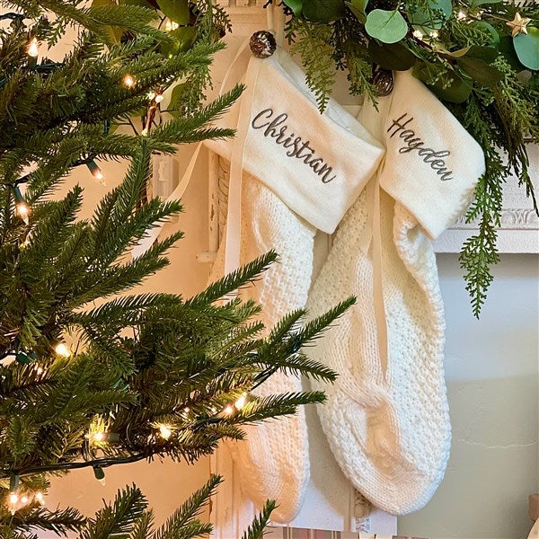 Ivory Cozy Cable Knit Personalized Christmas Stocking