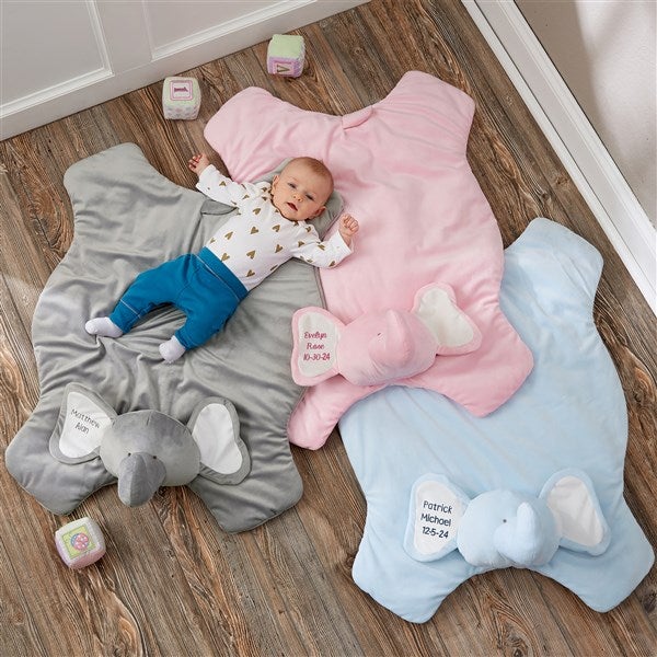 Embroidered Jumbo Plush Blue Elephant Play Mat