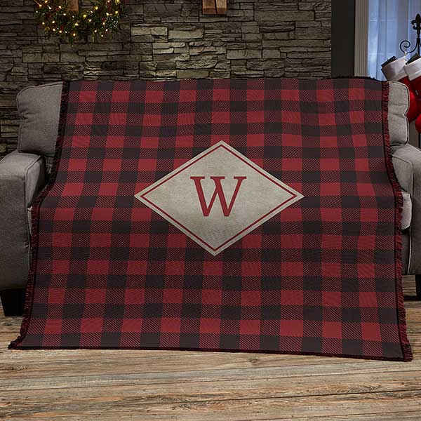 Cozy Cabin Personalized Buffalo Check Blankets