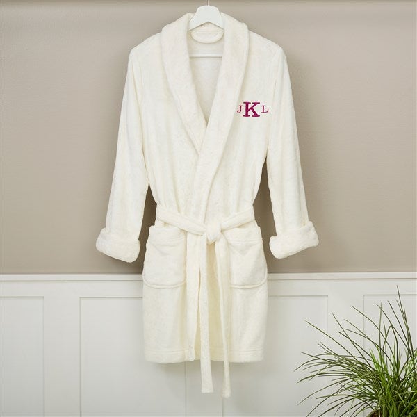 Classic Embroidered Ivory Short Fleece Robe