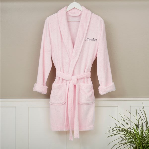 Classic Embroidered Pink Short Fleece Robe