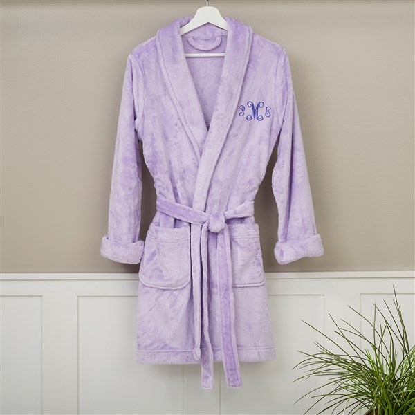 Classic Embroidered Purple Short Fleece Robe