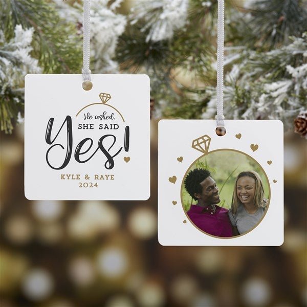 He Asked She Said Yes Personalized Ornament 2 Sided Metal