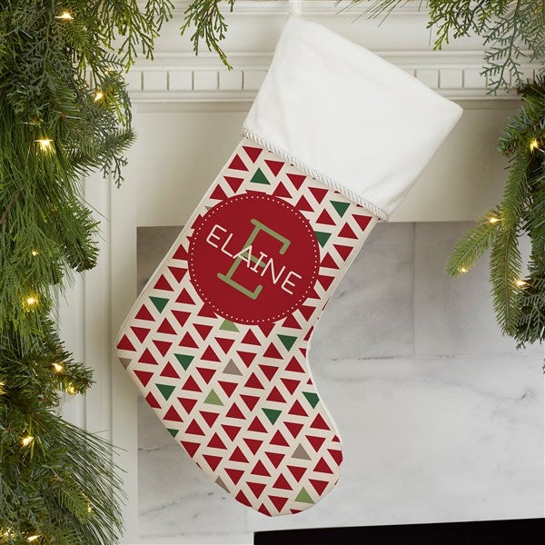 Geometric Pattern Personalized Burgundy Christmas Stockings