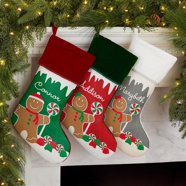 Gingerbread Characters Personalized Ivory Christmas Stockings