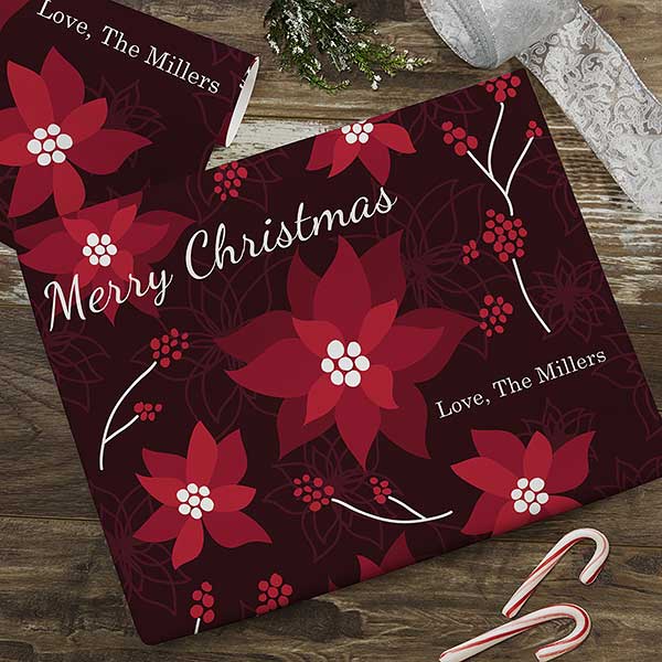 Red Poinsettias Personalized Wrapping Paper Sheets