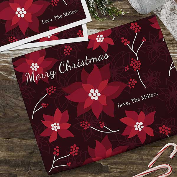 Red Poinsettias Personalized Wrapping Paper Sheets