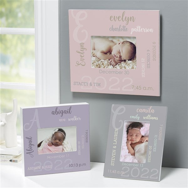Modern All About Baby Girl Personalized 4x6 Box Frame - Vertical