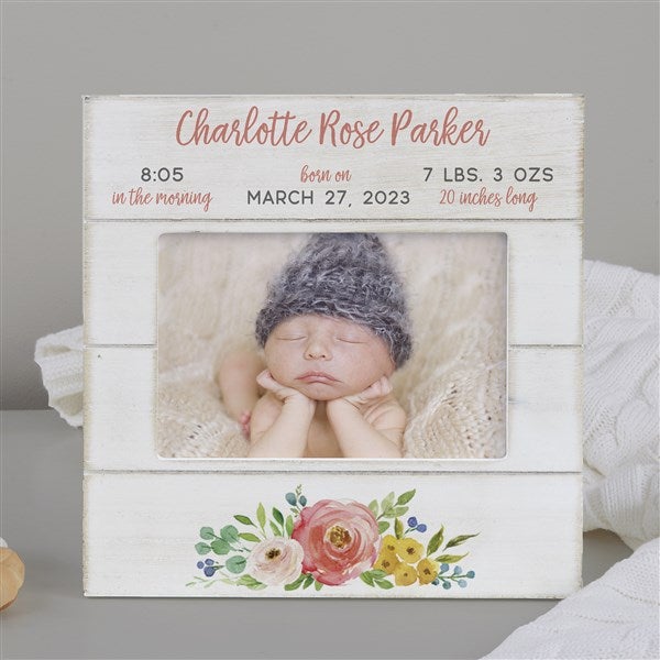Floral Baby Girl Personalized Shiplap Frame - 4x6 Horizontal