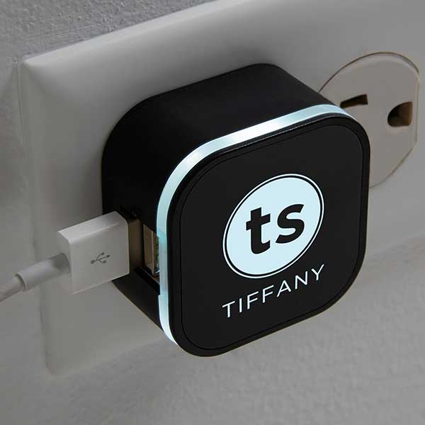 Personalized LED Dual Port USB Charger - Modern Initial