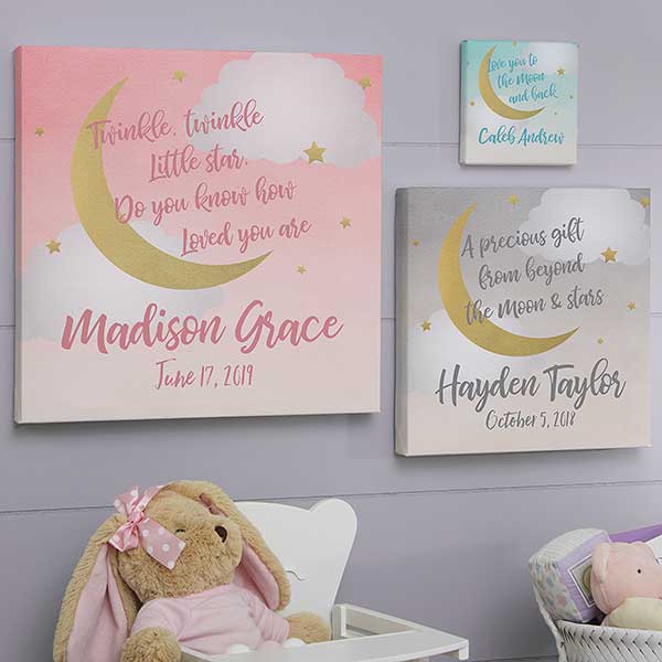 Beyond The Moon Personalized Baby Canvas Print - 12x12