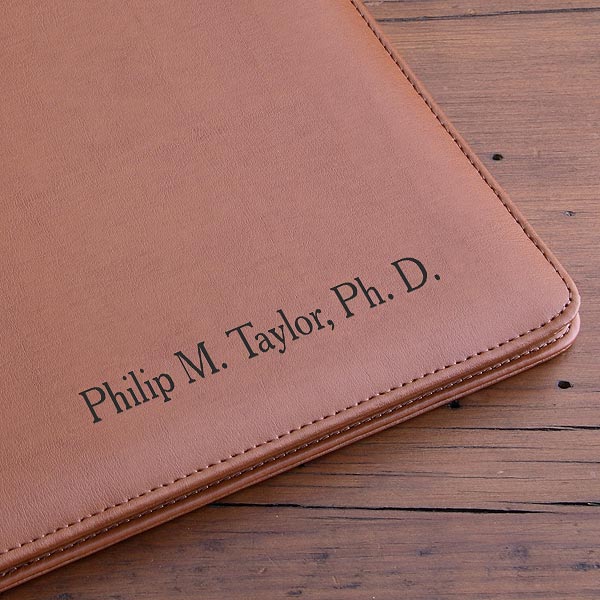 Personalized Executive Leather Portfolio - Tan